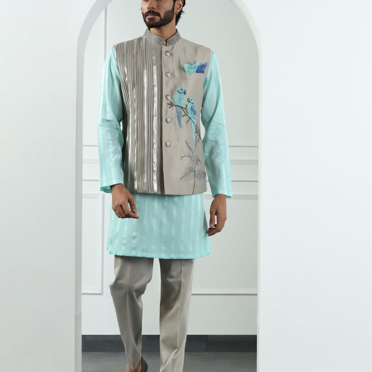 Steel Grey Nehru Jacket Set | Weddings Wear | Kushal's