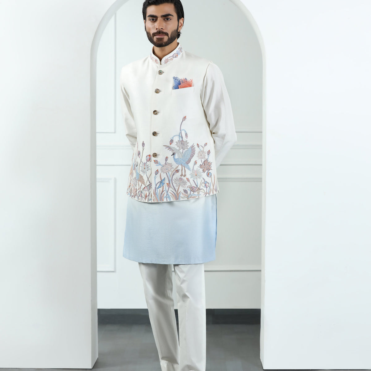 Ombré Blue Nehru Jacket Set | Kushal's Luxury Ethnicwear